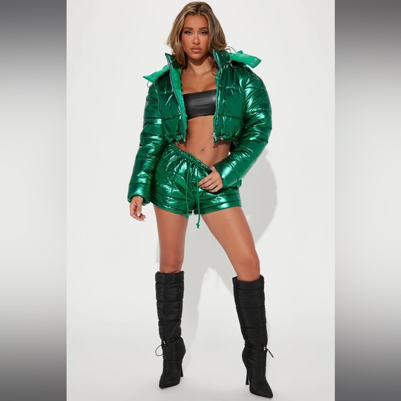 Fashion Nova | Other | New Galaxy Puffer Jacket Shorts Green | Poshmark